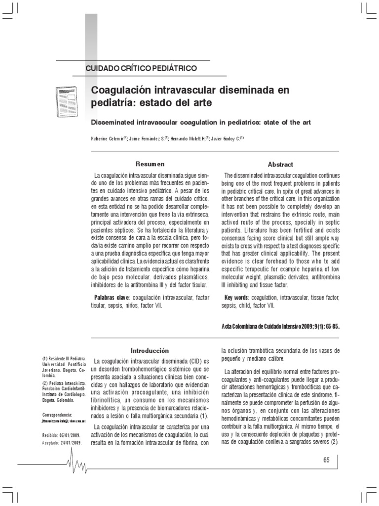 Coagulación Intravascular Diseminada en Niños | PDF | Coagulación ...