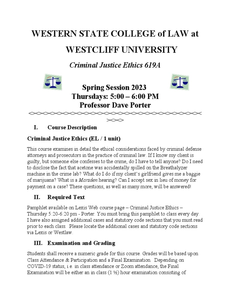 Criminal Justice Ethics Course Overview | PDF | Precedent | Practice Of Law