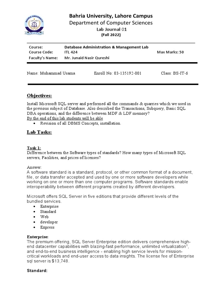 DAM Journal 1 | PDF | Microsoft Sql Server | Databases