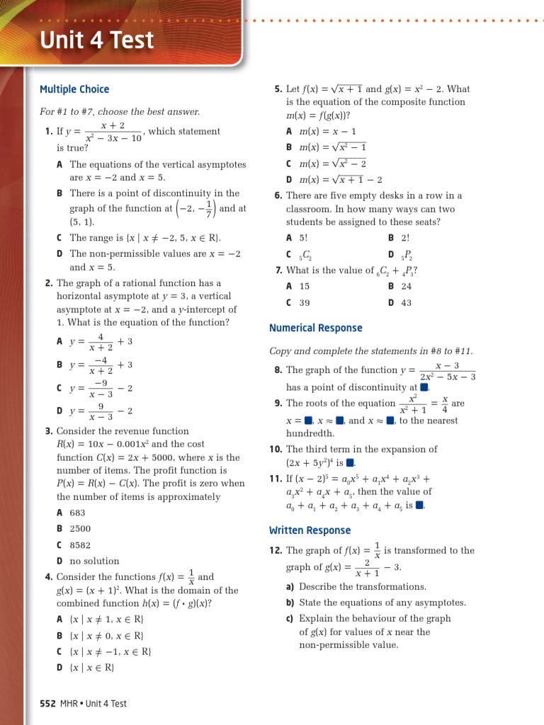 Precal Unit 4 Test | PDF | Function (Mathematics) | Asymptote