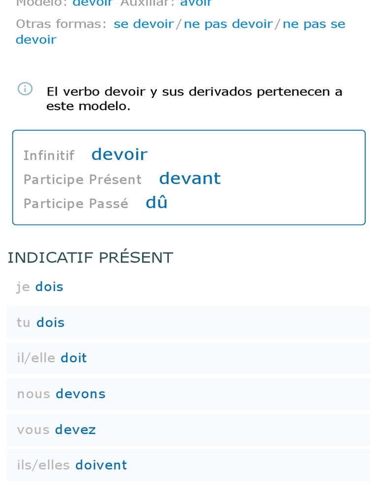 Conjugación Devoir Conjugar Verbo Devoir Francés Conjugador Reverso | PDF