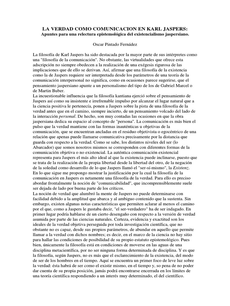 La Verdad Como Comunicacion en Karl Jaspers | PDF | Verdad | Razón