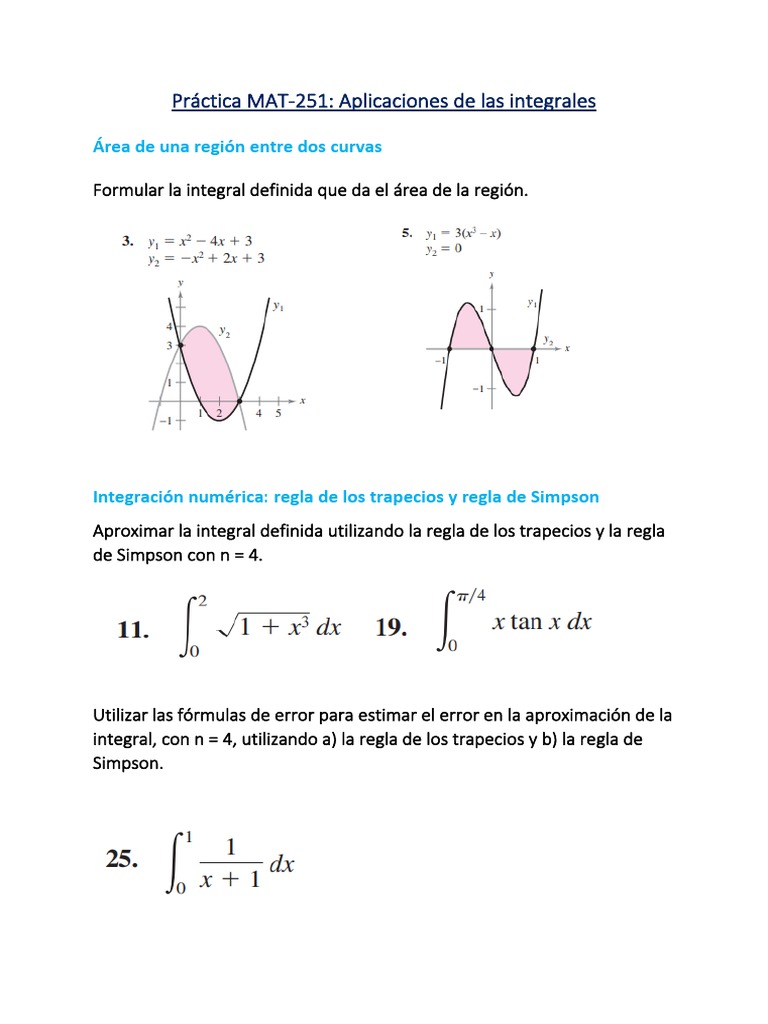 Práctica MAT 251, Aplicaciones de Las Integrales. | PDF