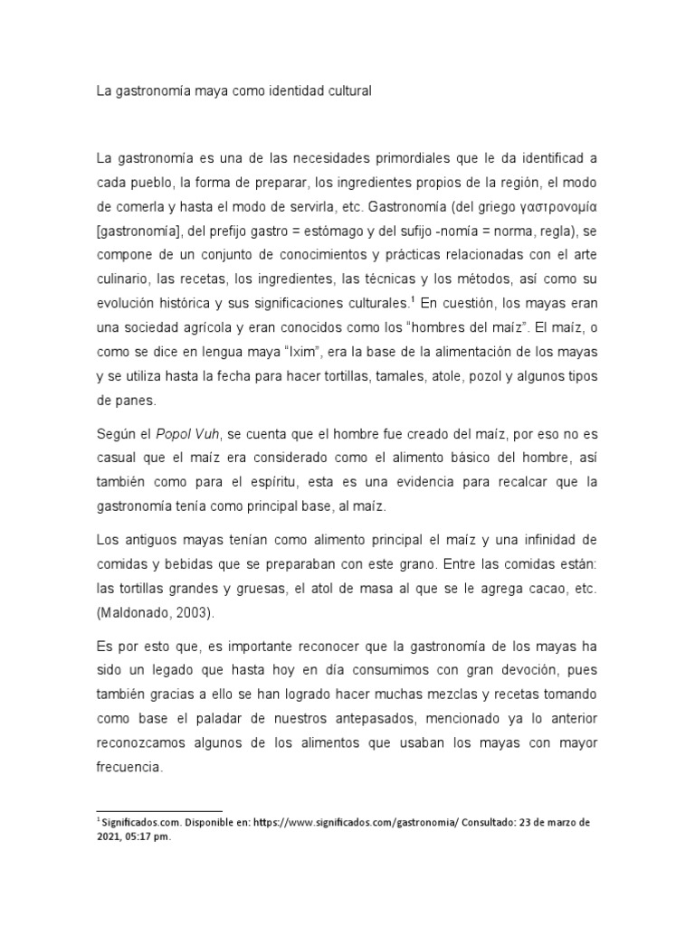 La Gastronomía Maya Como Identidad Cultural Pdf Maíz Gastronomía