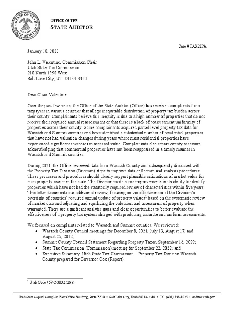 Dougall Letter To Tax Commission | PDF | Real Estate Appraisal | Taxes