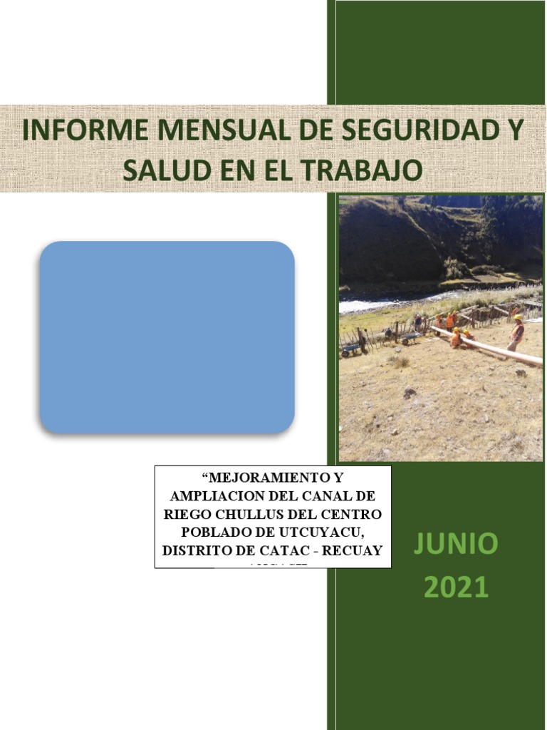 Informe Mensual de Seguridad y Salu Ocupacional-Canal de Riego | PDF | Hormigón
