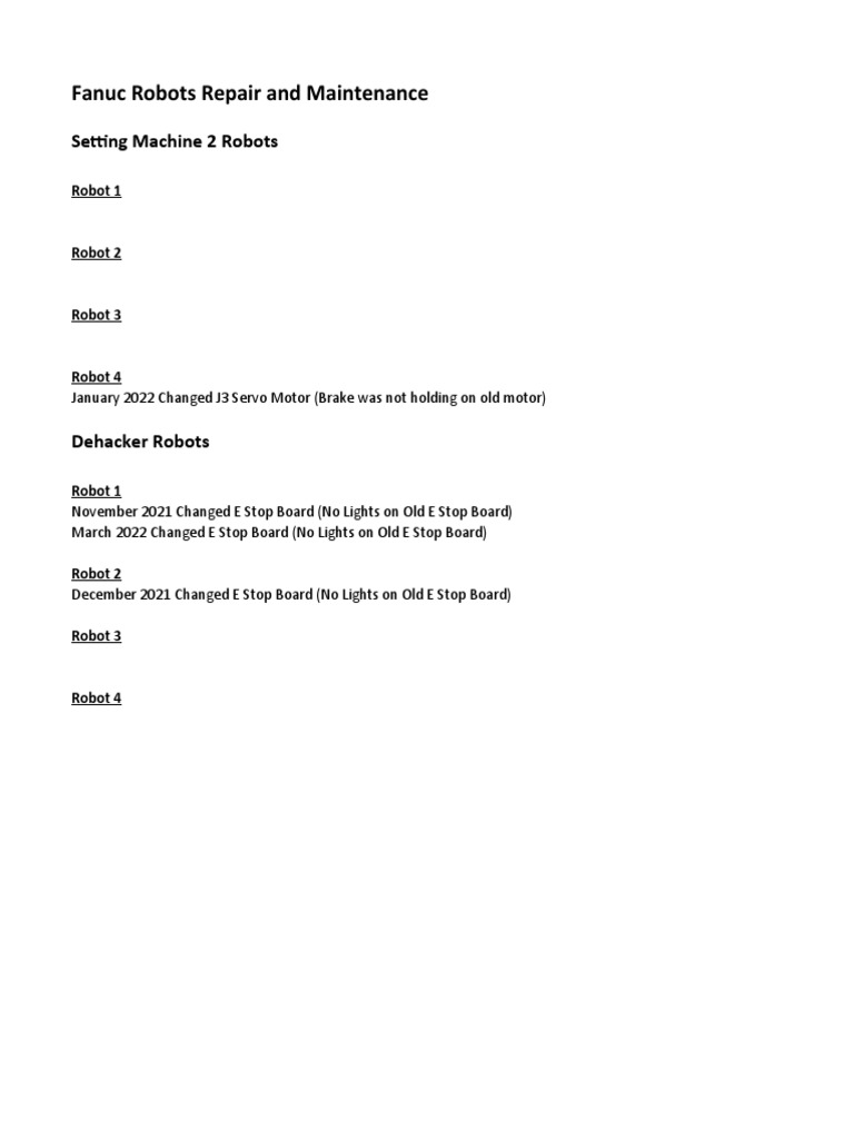 Fanuc Robot Repairs and Maintenance | PDF | Technology & Engineering