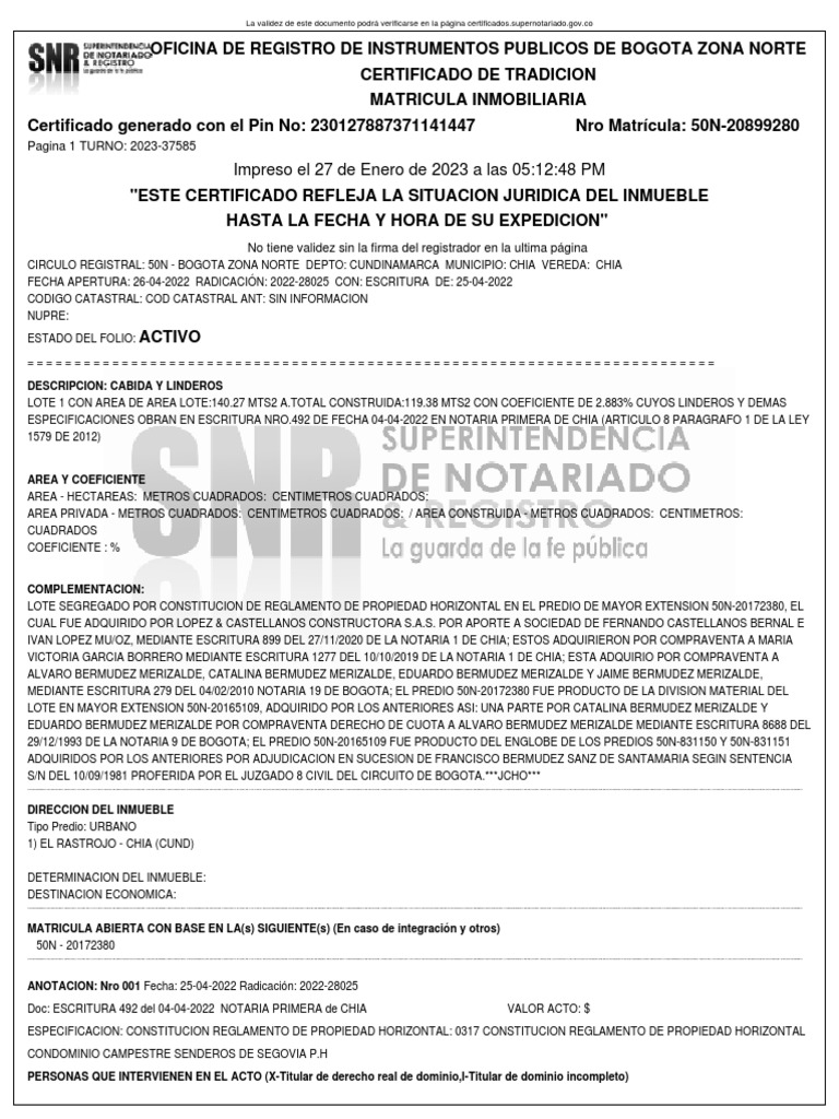 Certificado De Tradición Y Libertad Casa 1 Senderos Pdf Urbano