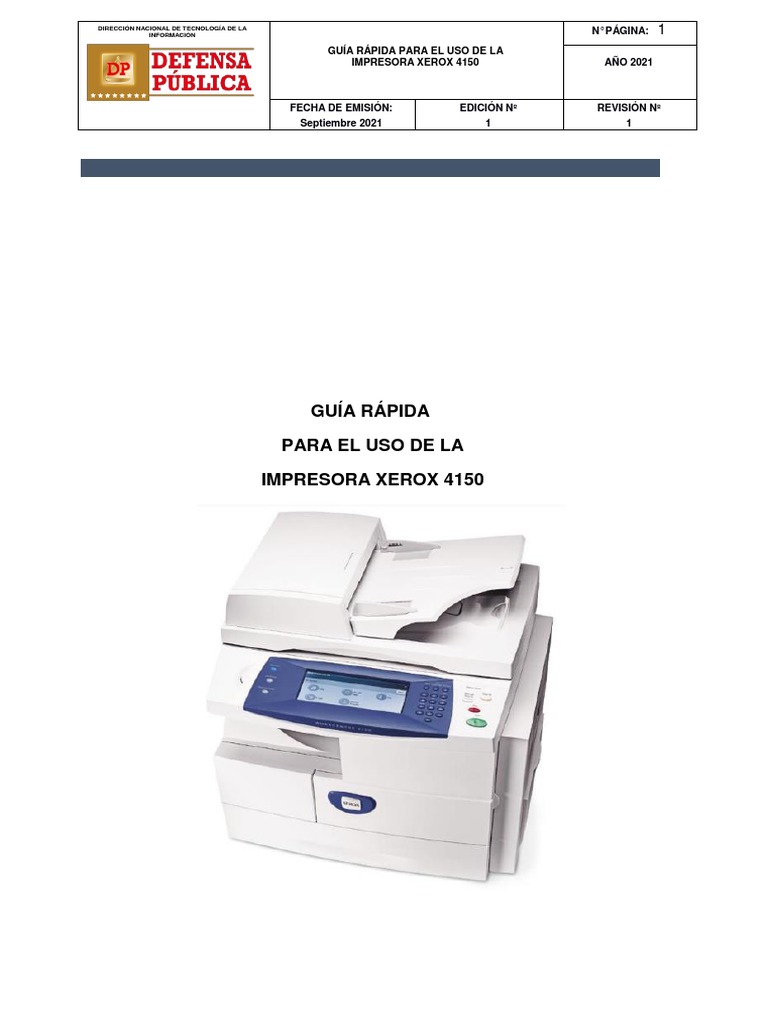 Guia Rapida Impresora Xerox 4150-1 | PDF | Impresora (Computación) | Papel