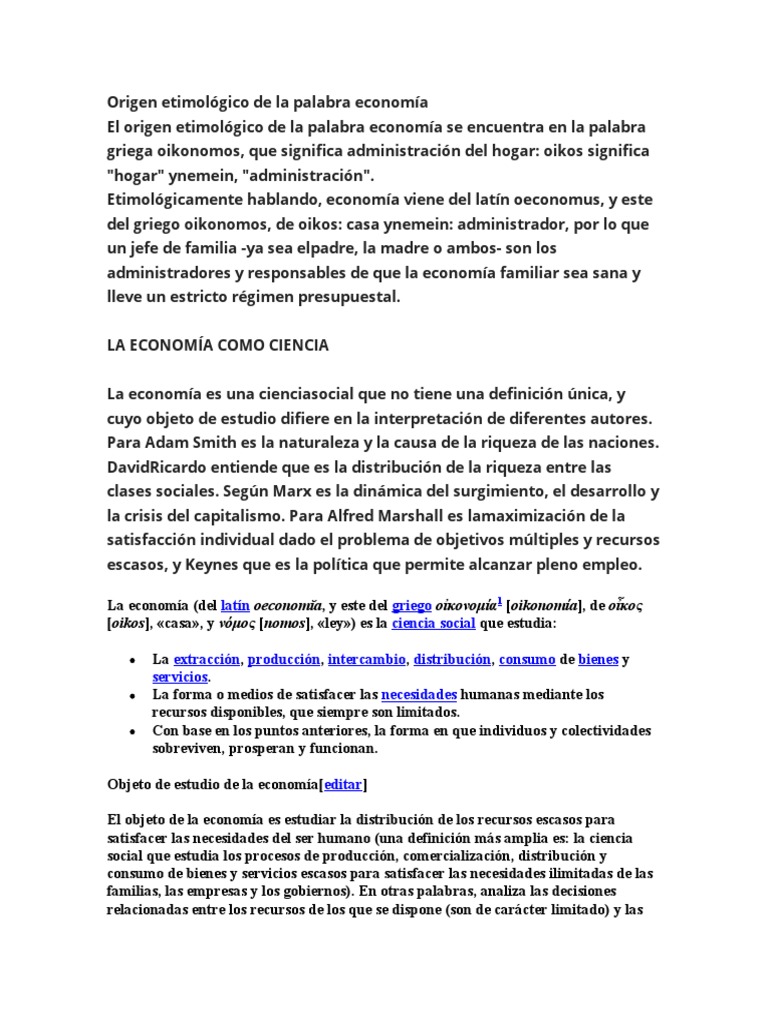 Origen Etimológico de La Palabra Economía | PDF | Ciencias económicas ...