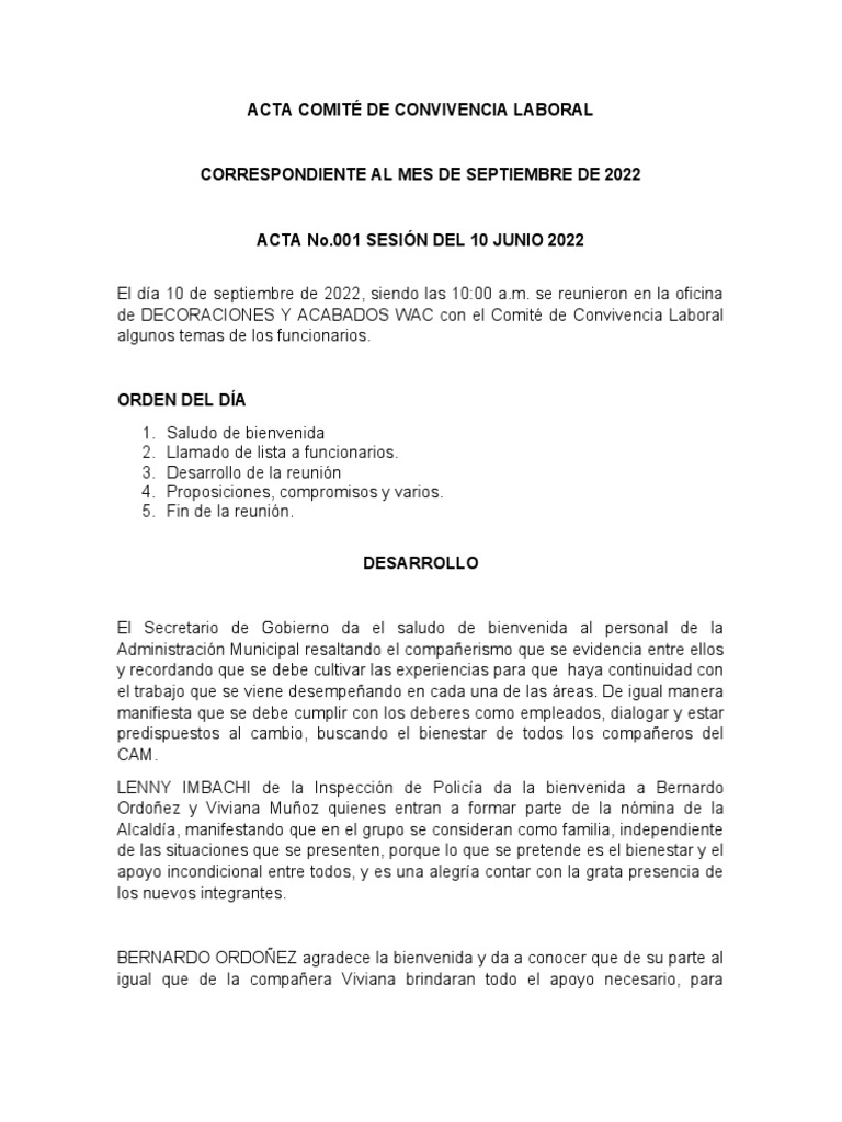 Actas Comite Convivencia Laboral 2019 | PDF | Ley Pública | Justicia
