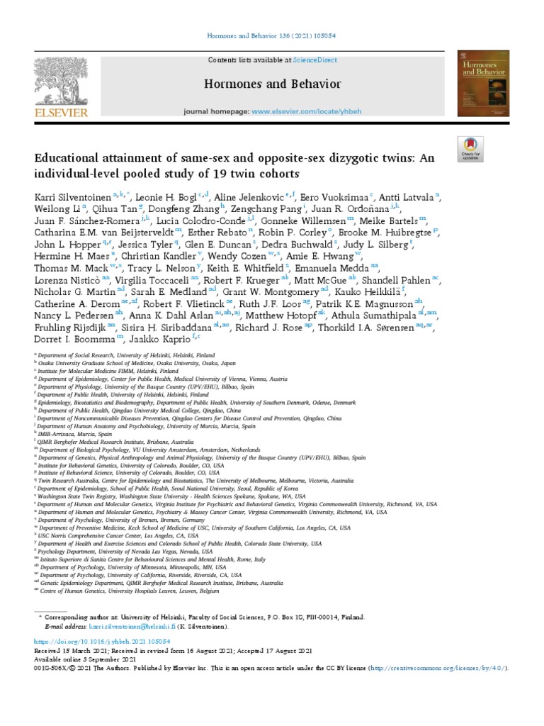 Educational Attainment of Same Sex and Opposite Sex Dizygoti - 2021 - Hormones A | Download Free ...
