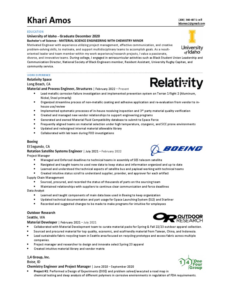 Khari Amos Master Resume - Feb 23 | PDF | Chemical Vapor Deposition | Spectroscopy
