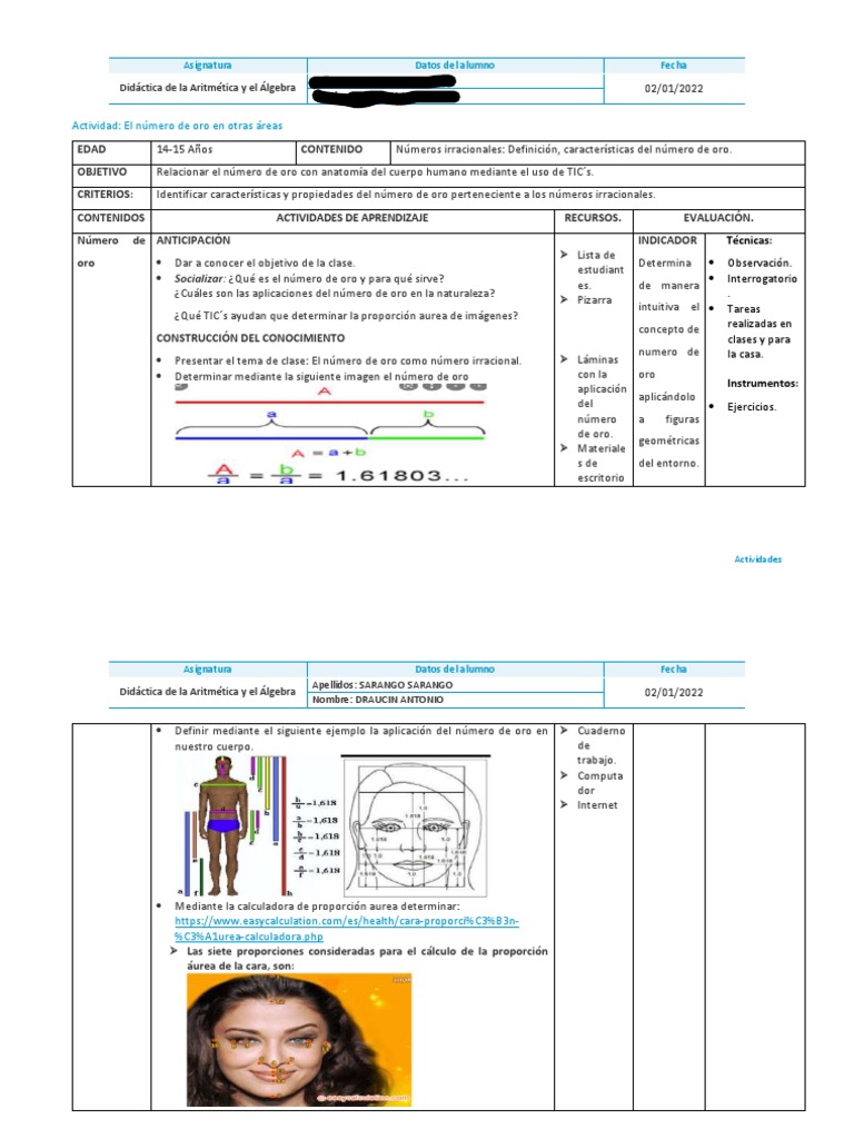 Aplicaciones del Número de Oro en el Cuerpo | PDF | Matemáticas