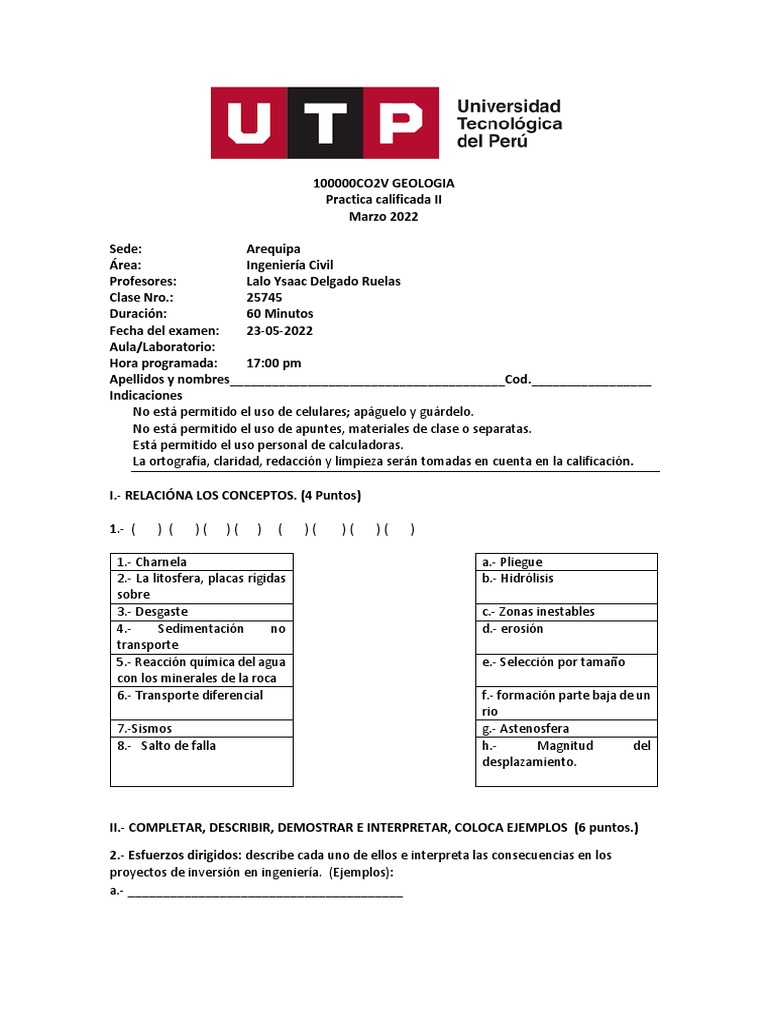 II Practica Calificada SD de Geologia 25745-1 | PDF