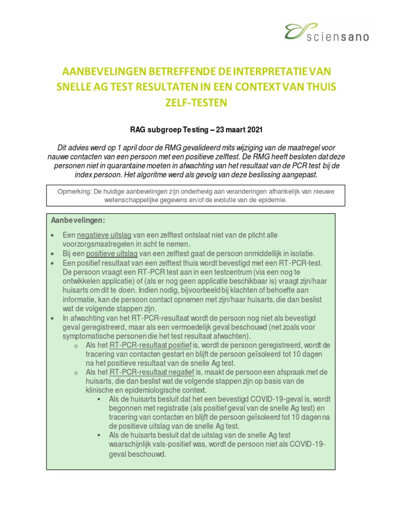 Advice RAG - Interpretation of Self-Test Results - NL | PDF