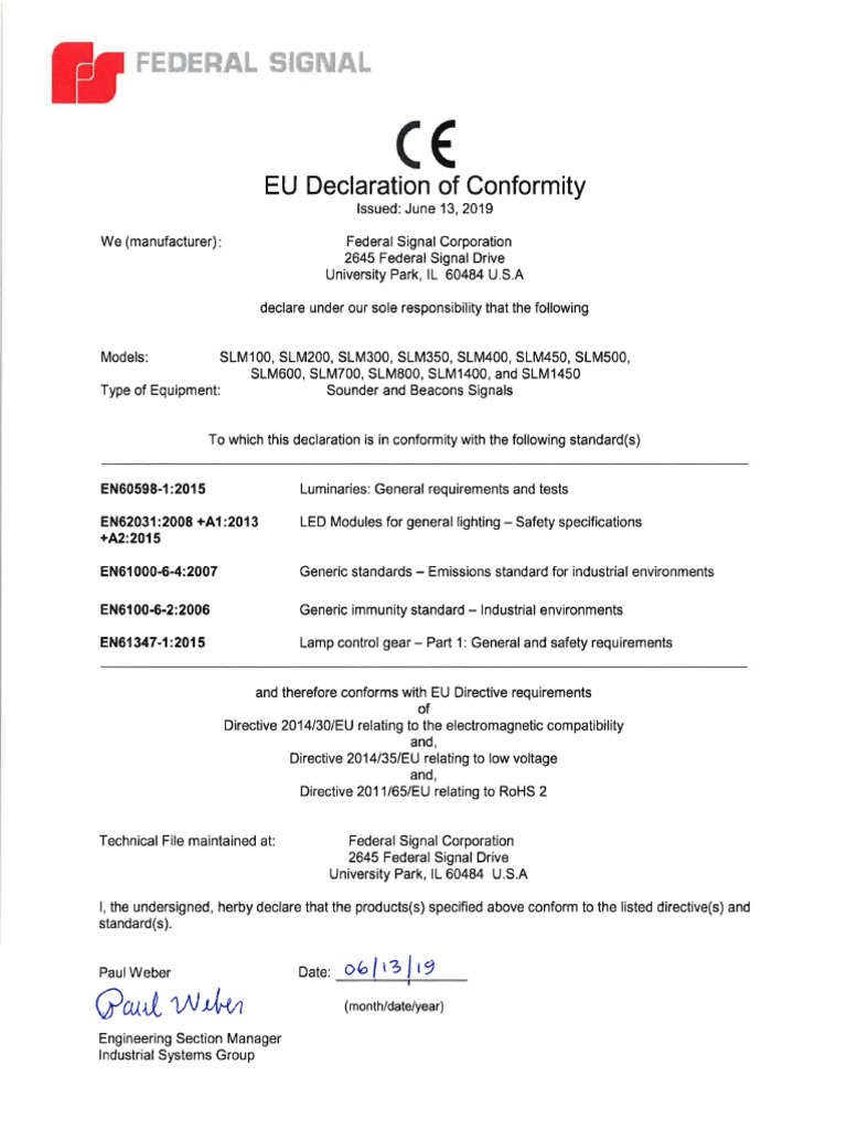 EC Declaration of Conformity (SLM Series) 6-13-19 | PDF