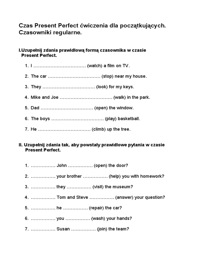 Present Perfect - 8 Klasa (1) - 1-3 | PDF