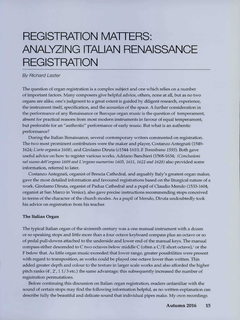 Registration Matters: Analyzing Italian Renaissance Registration | PDF | Pitch (Music) | Music ...