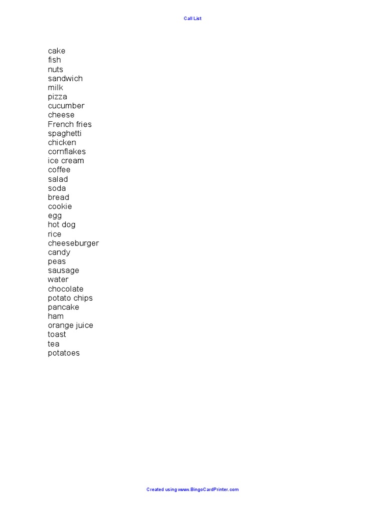 Bingo Food and Drink | PDF | French Fries | Pancake