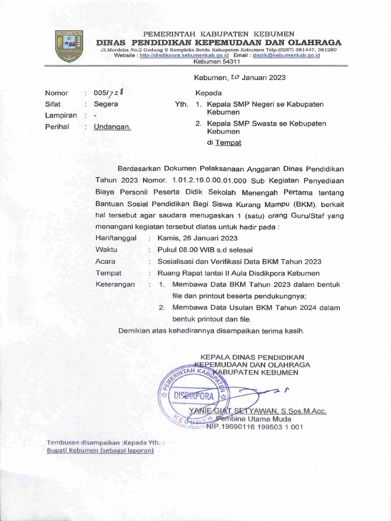 Undangan Sosialisasi Dan Verifikasi Data BKM TH 2023 | PDF