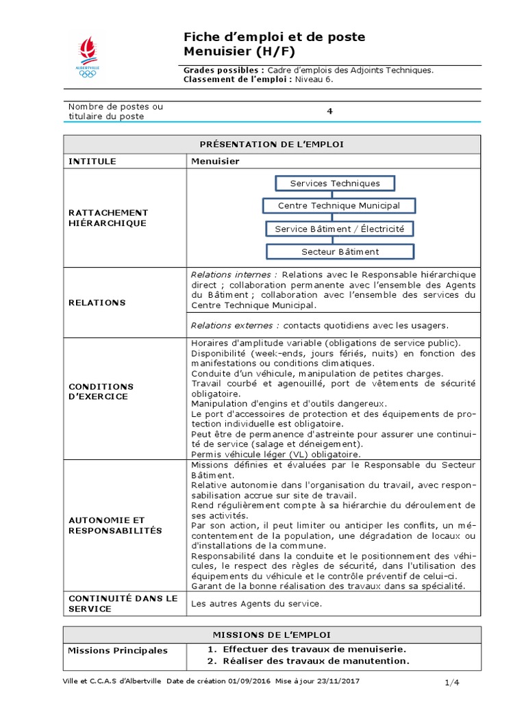 Fiche de Poste Menuisier | PDF | Bois (matériau de construction ...