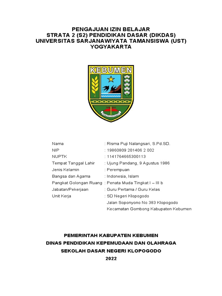 Pengajuan Izin Belajar Risma - 2022 | PDF