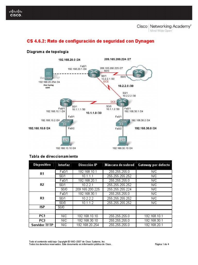 CS 4-6-2 Desafio Con Dynagen | PDF | Enrutador (Computación) | Dirección IP