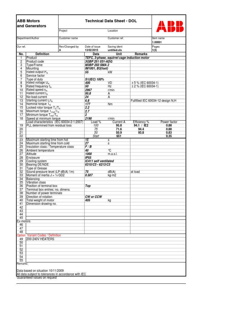 Motor datasheets-LV (ABB) | PDF | Electric Motor | Electric Generator