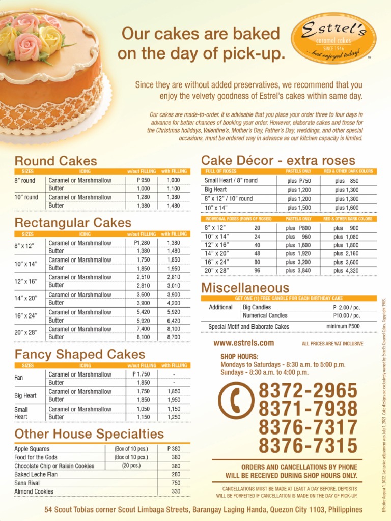 Estrel's Caramel Cake Price List | PDF