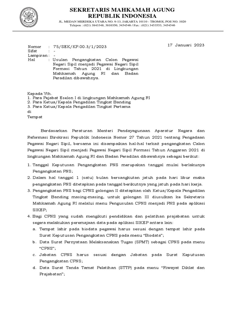 Usulan Pengangkatan - CPNS Menjadi PNS Formasi Tahun 2021 - Di ...