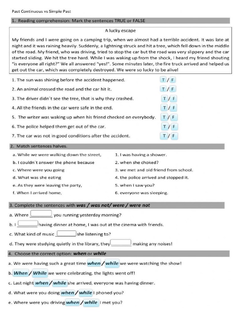 Past Continuous Reading Exercise | PDF