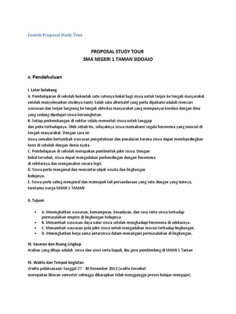 Proposal Study Tour SMAN 1 Taman Sidoarjo ke Yogyakarta | PDF