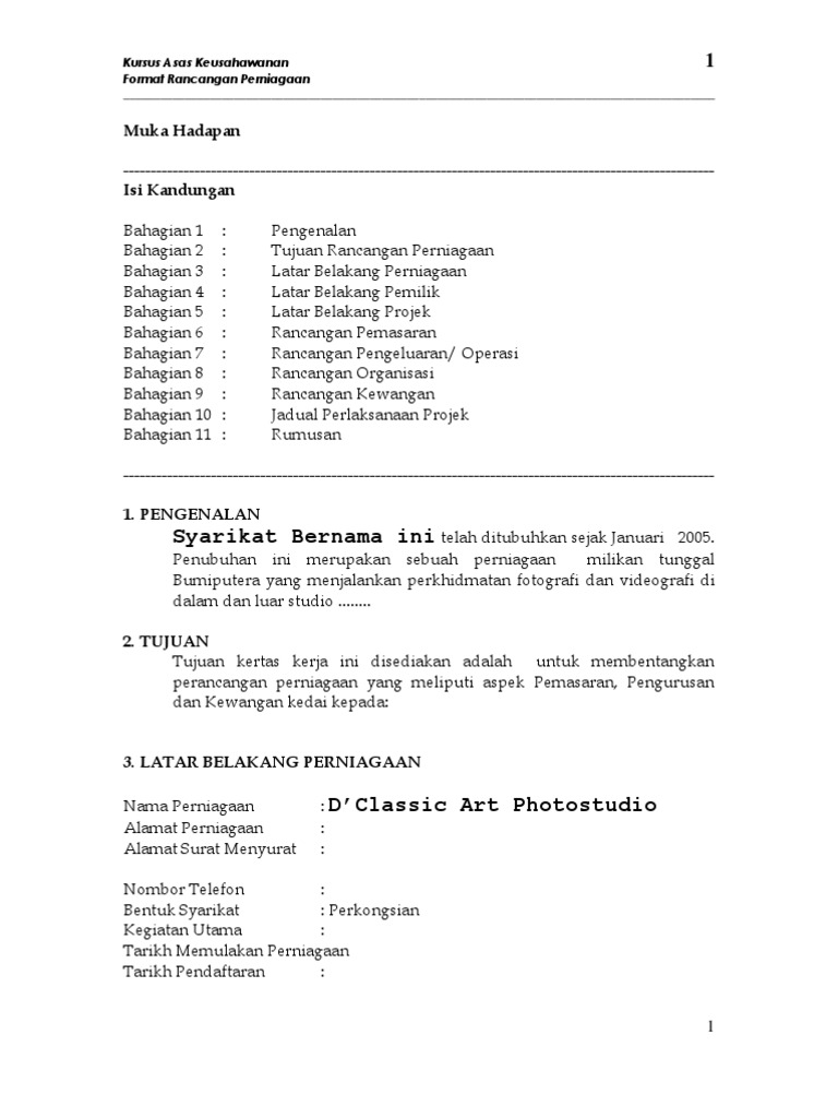Format Rancangan Perniagaan | PDF