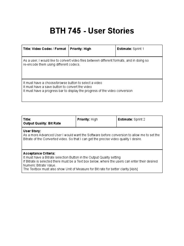 BTH 745, Project User Stories | PDF | Video | Display Resolution BTH 745, Project User Stories | PDF | Video | Display Resolution