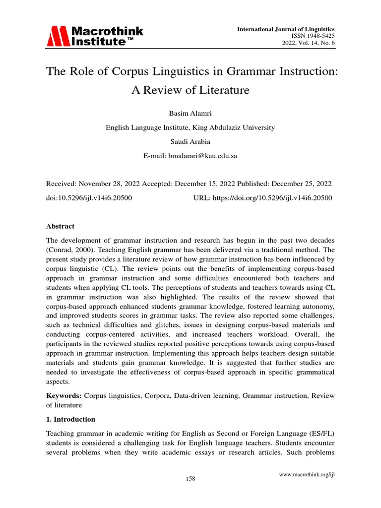 The Role of Corpus Linguistics in Grammar Instruct | PDF | Linguistics | English As A Second Or ...