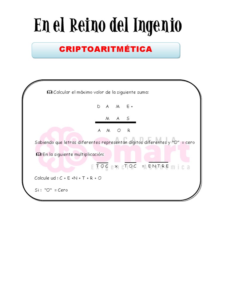 Ejercicios de Criptoaritmética para Segundo de Secundaria | PDF | Multiplicación | Matemáticas