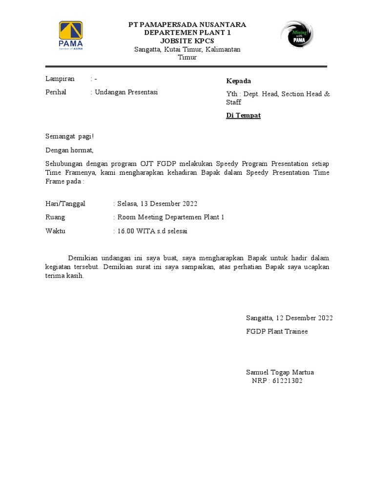 Undangan Presentasi Internal | PDF