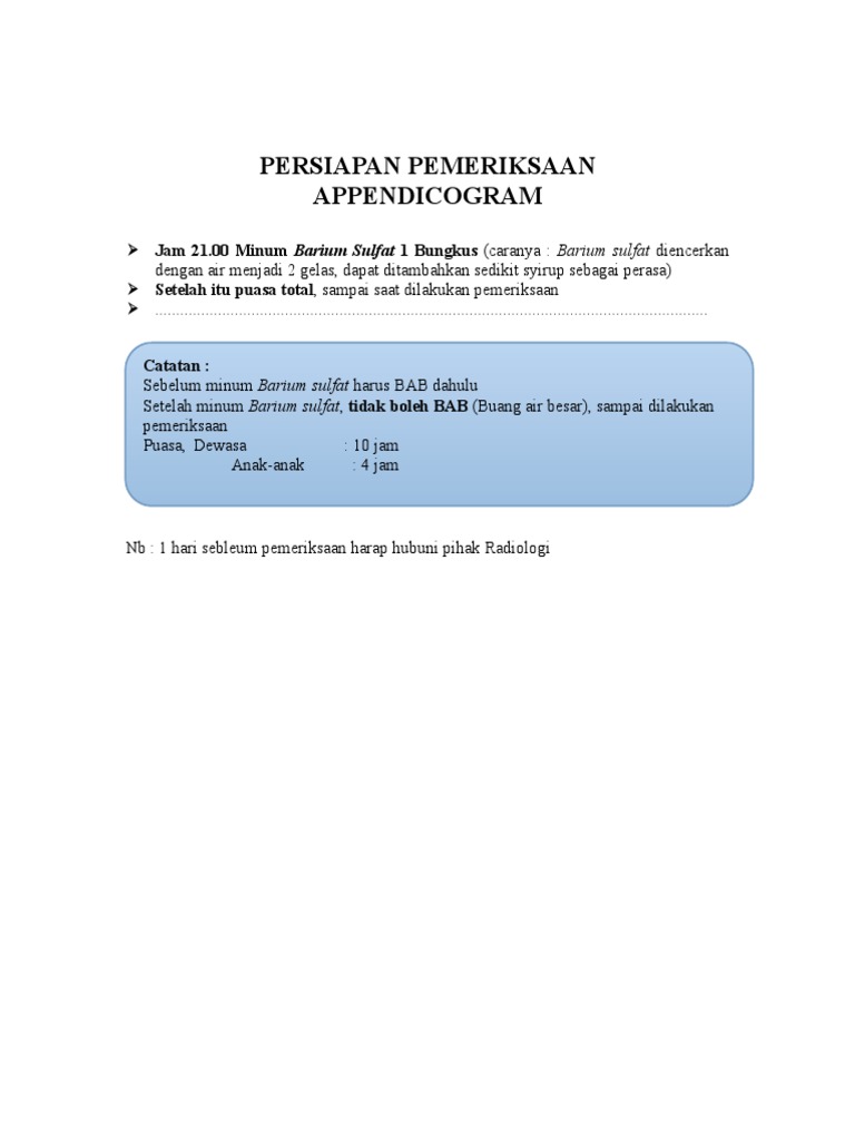 Persiapan Appendicogram dengan Barium | PDF
