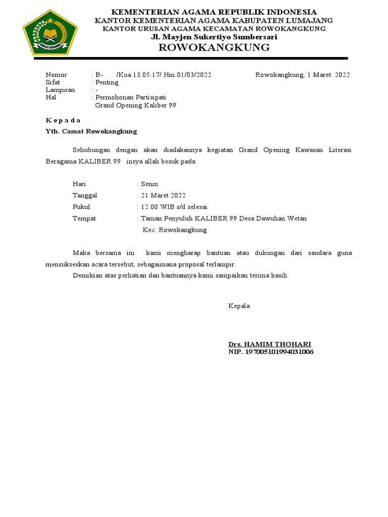 Proposal Grand Opening Kaliber | PDF