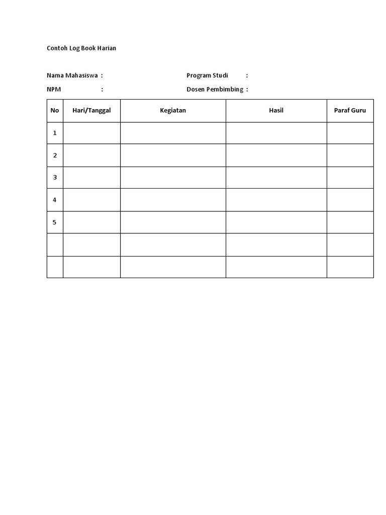 Contoh Log Book Harian Mahasiswa | PDF