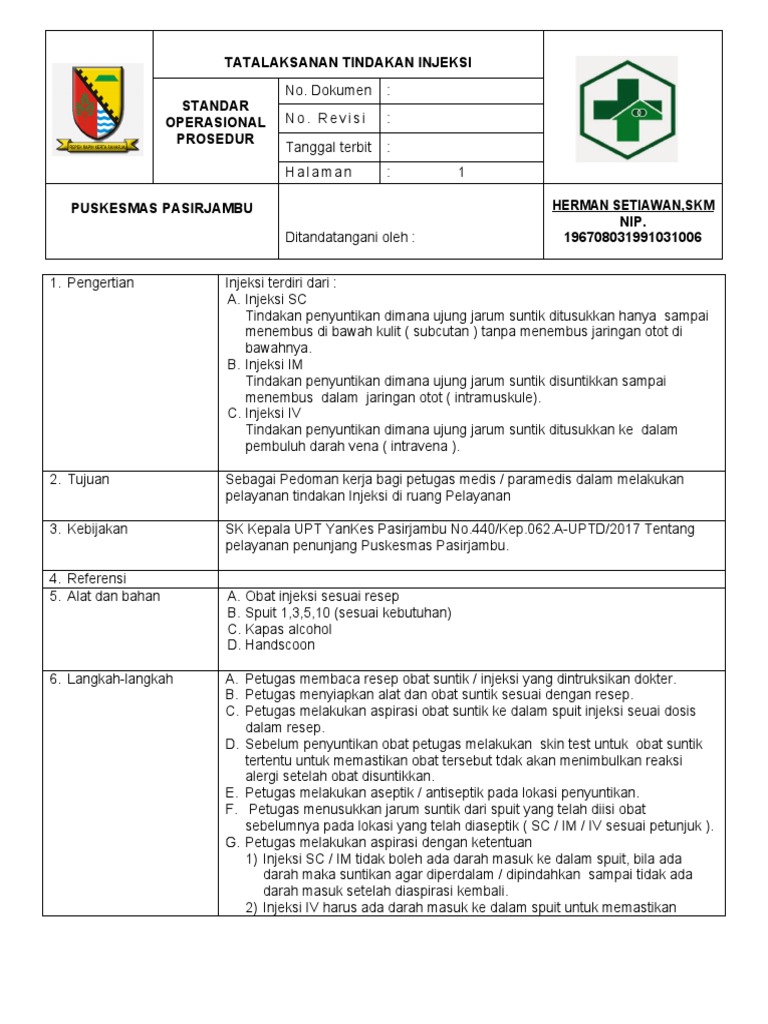 Sop Tindakan Injeksi | PDF