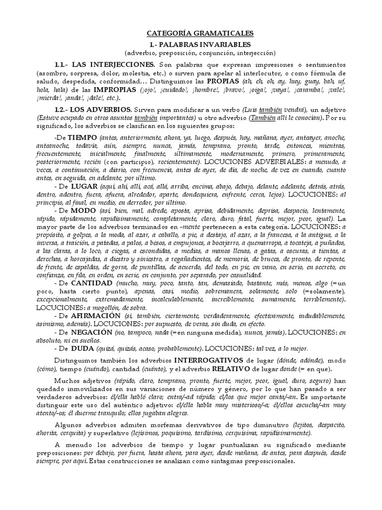 Gram Categorias Gramaticales Teoria | PDF | Adjetivo | Adverbio