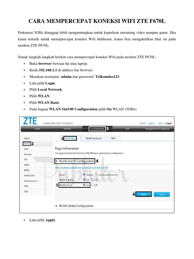 WIFFI - Router ZTE F670L - Cara Mempercepat Koneksi Wifi | PDF