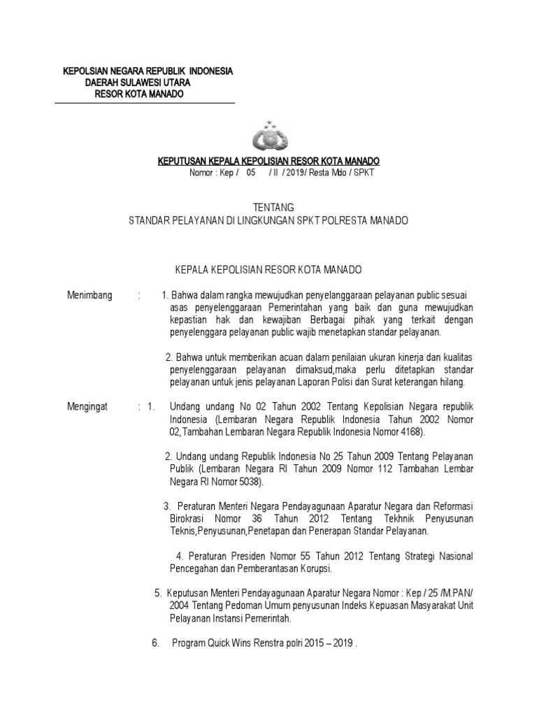 Standar Pelayanan Laporan Polisi Pdf