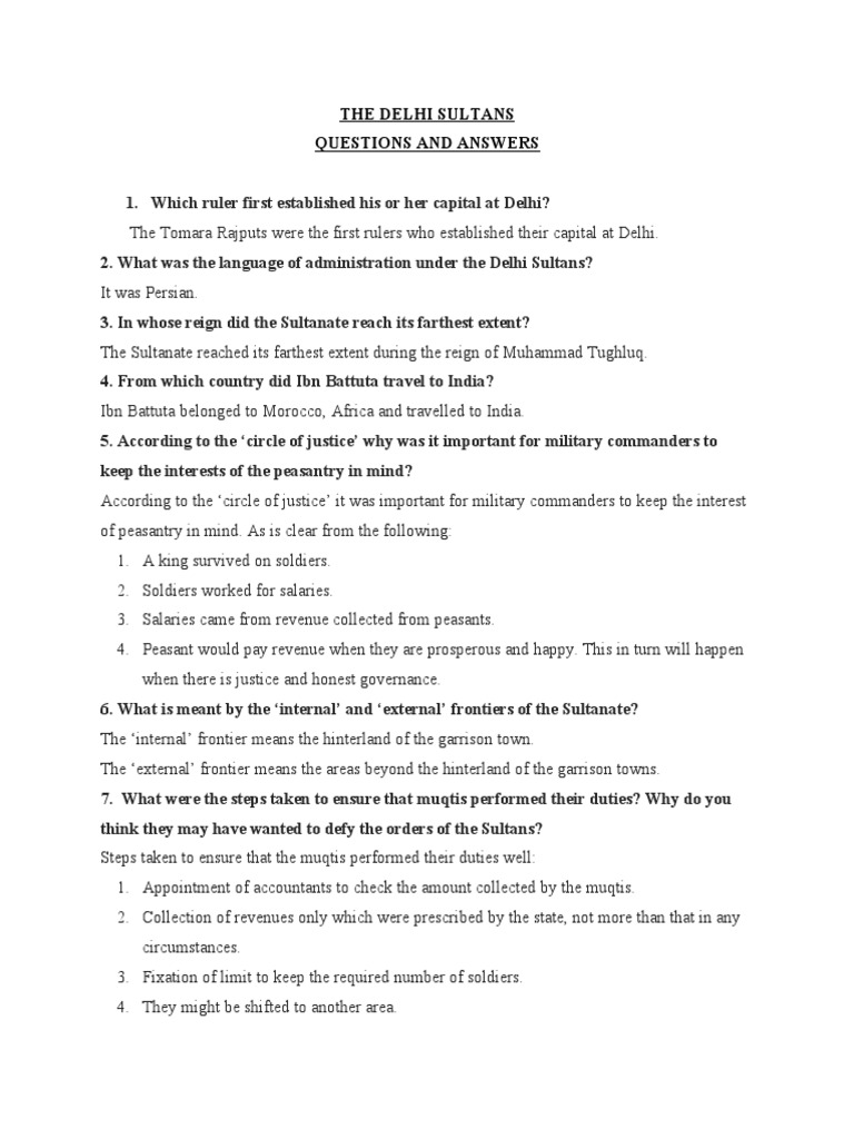 The Delhi Sultans Question and Answers | PDF