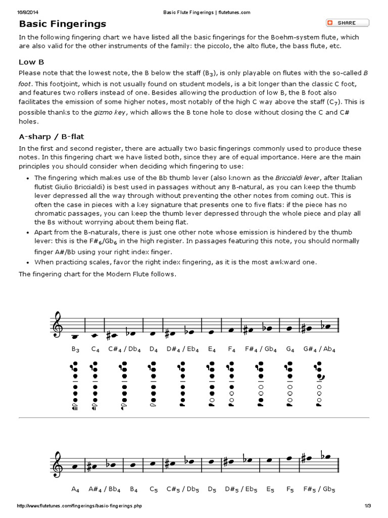 Basic Flute Fingerings - Flutetunes | PDF | Flute | Chess Theory