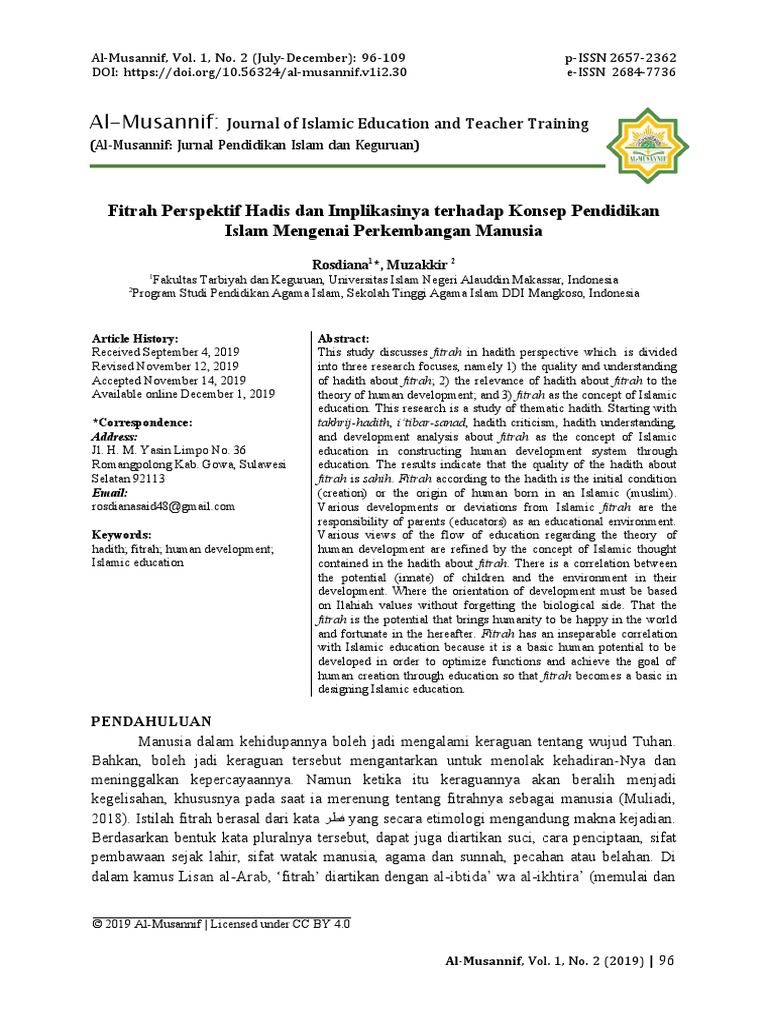 Al-Musannif:: Fitrah Perspektif Hadis Dan Implikasinya Terhadap Konsep Pendidikan Islam Mengenai ...