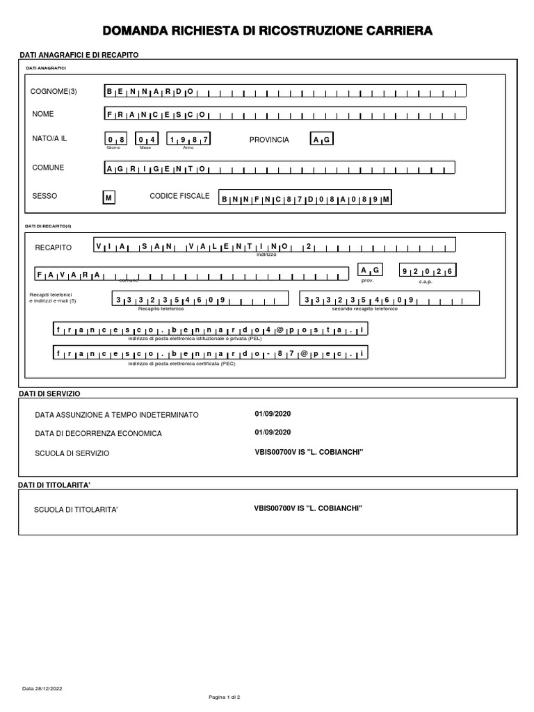 Domanda Ricostruzione Carriera | PDF