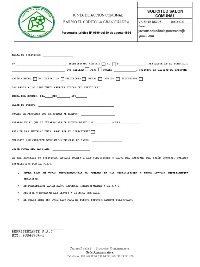 Solicitud de Alquiler Salón Comunal | PDF